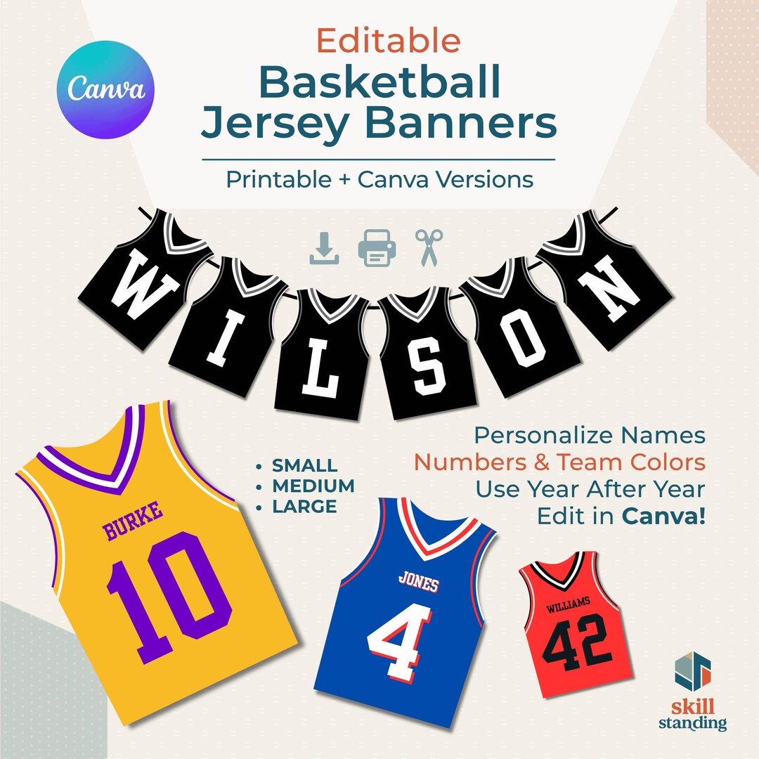 Editable Basketball Jersey Banner | Instant Team Party Decor | Canva ...