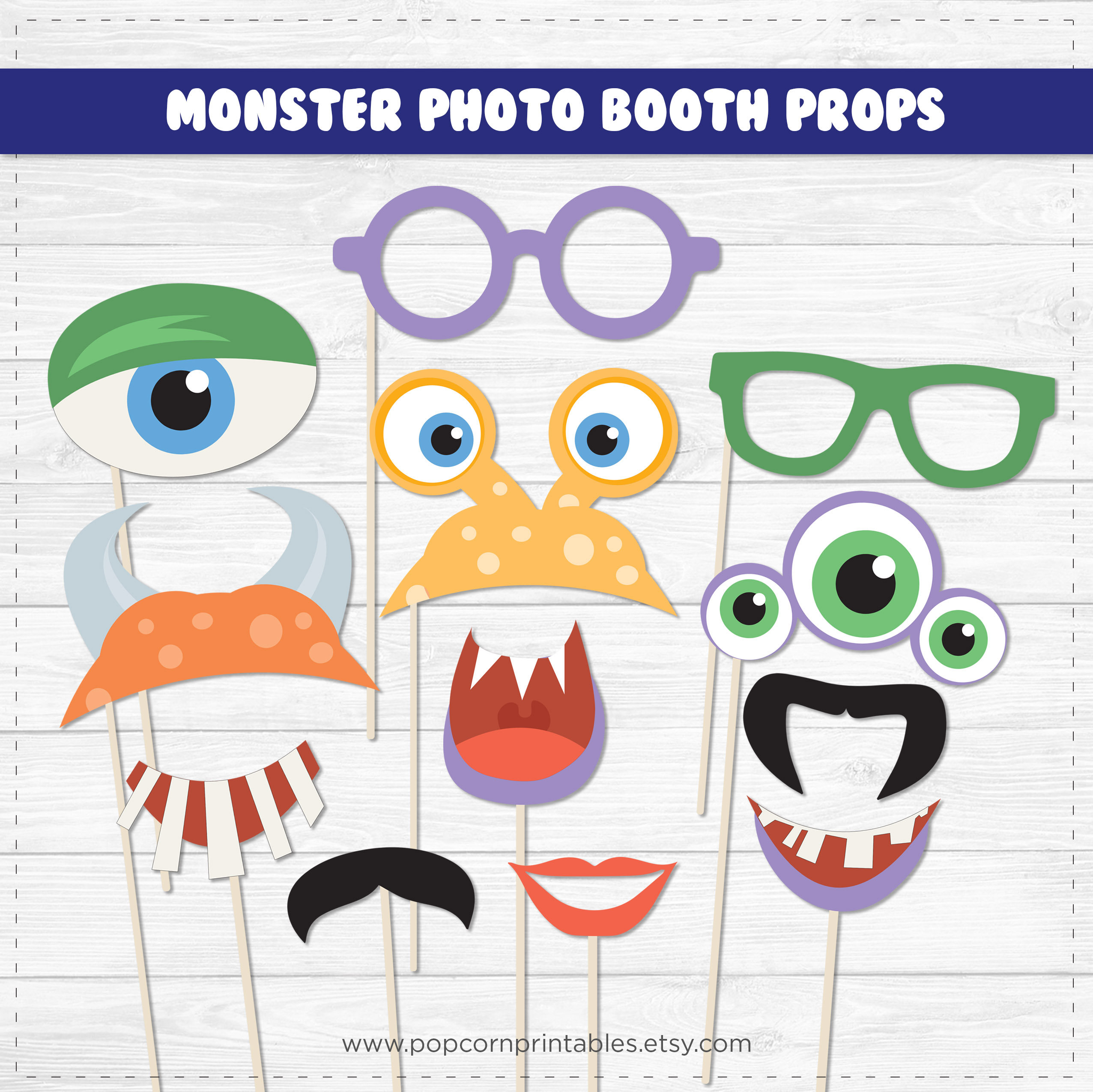Monster Photo Booth Props Lips & Mustaches DIY Instant | Etsy