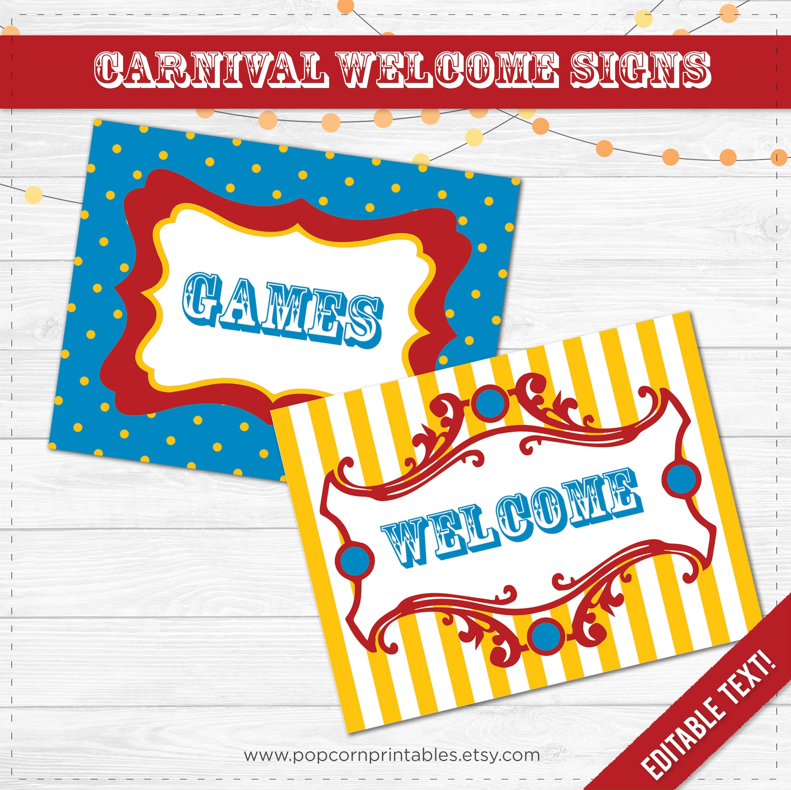 Carnival Party Signs Printable Editable Text PDF Instant - Etsy