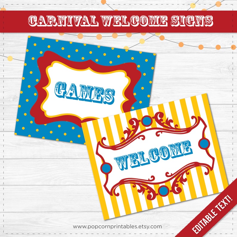 Carnival Party Signs Printable Editable Text PDF Instant - Etsy