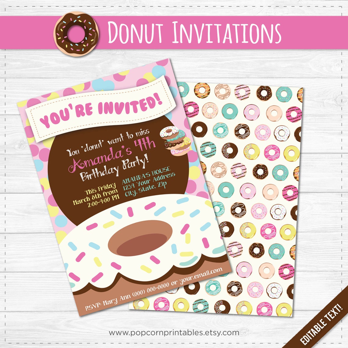 Donut Invitations Printable Editable Text PDF Instant | Etsy