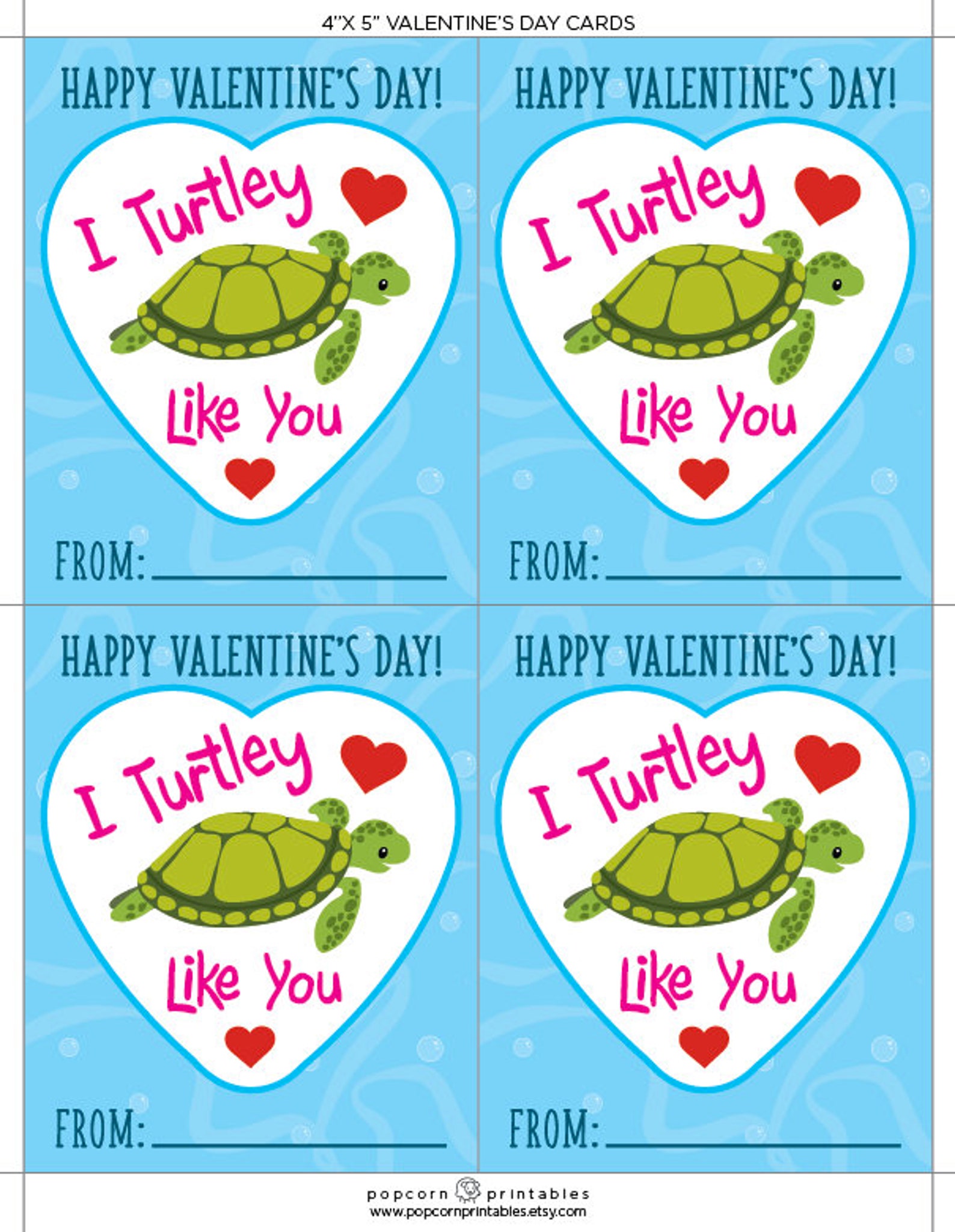 Printable Valentine's Day Card Sea Turtle 4X5 PDF | Etsy