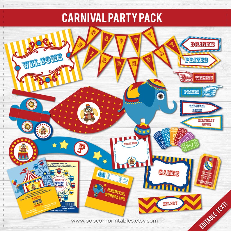 Carnival Party Package Birthday Collection Printable | Etsy