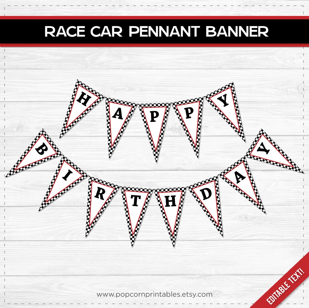 Race Car Pennant Banner- Editable Text PDF- Instant Download ...