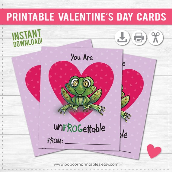 Printable Valentine's Day Card Frog 4X5 PDF Instant | Etsy