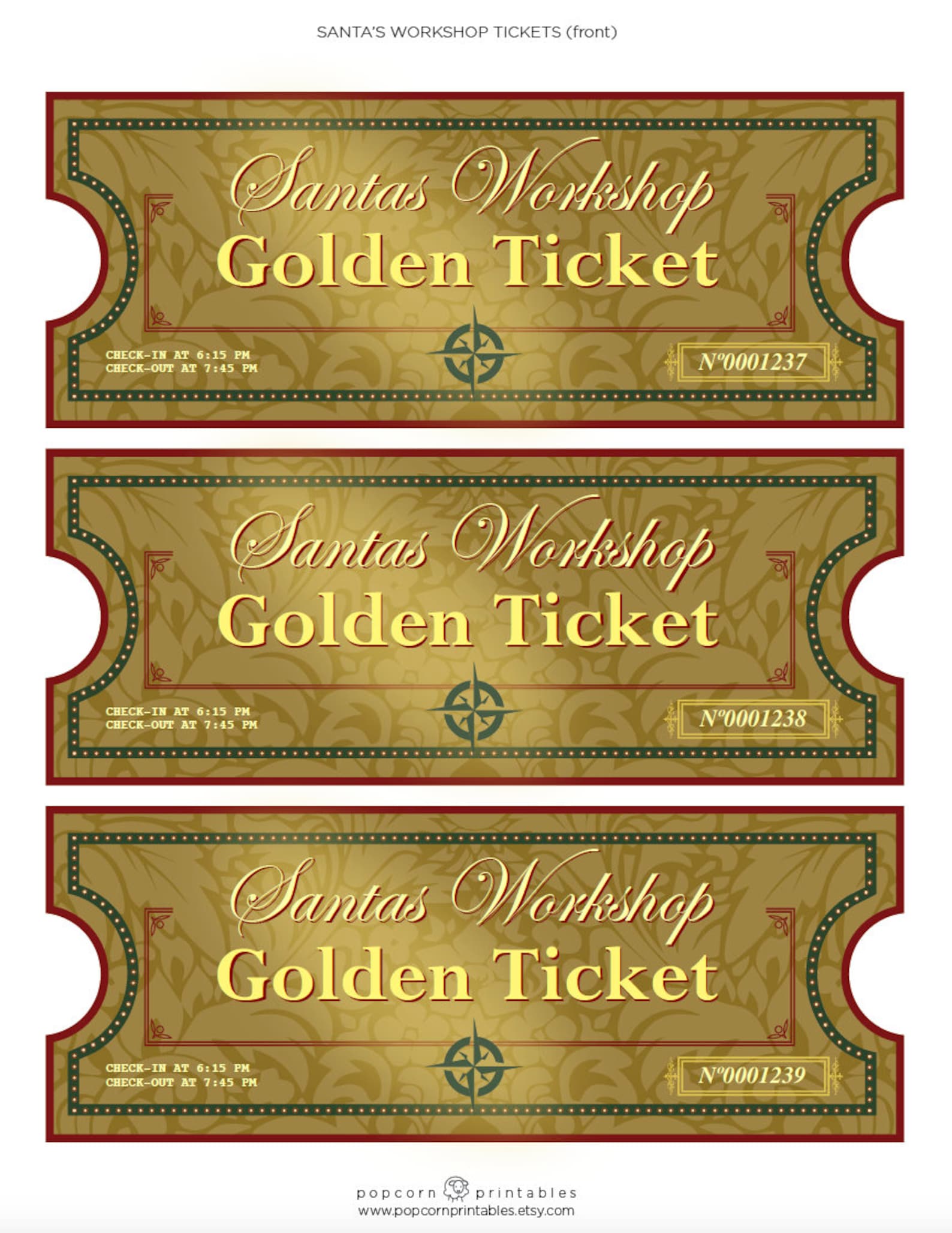 Santa's Workshop Tickets Instant Download PDF File - Etsy