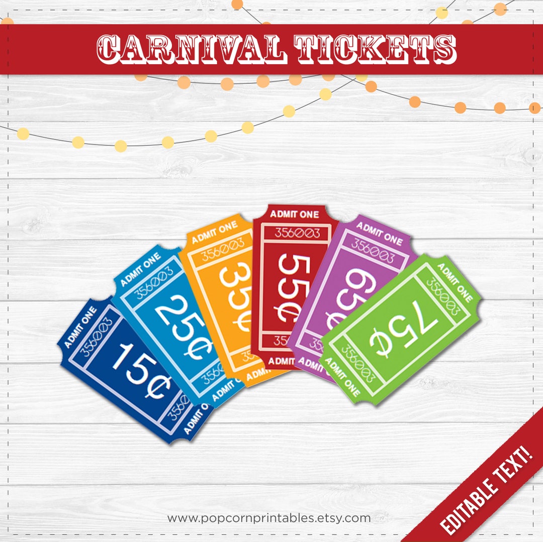 Carnival Tickets Printable- Instant Download PDF - Blue, Yellow, Red ...