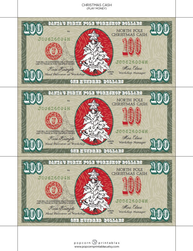 Christmas Cash - Play Money - Instant Download PDF File - School Party ...