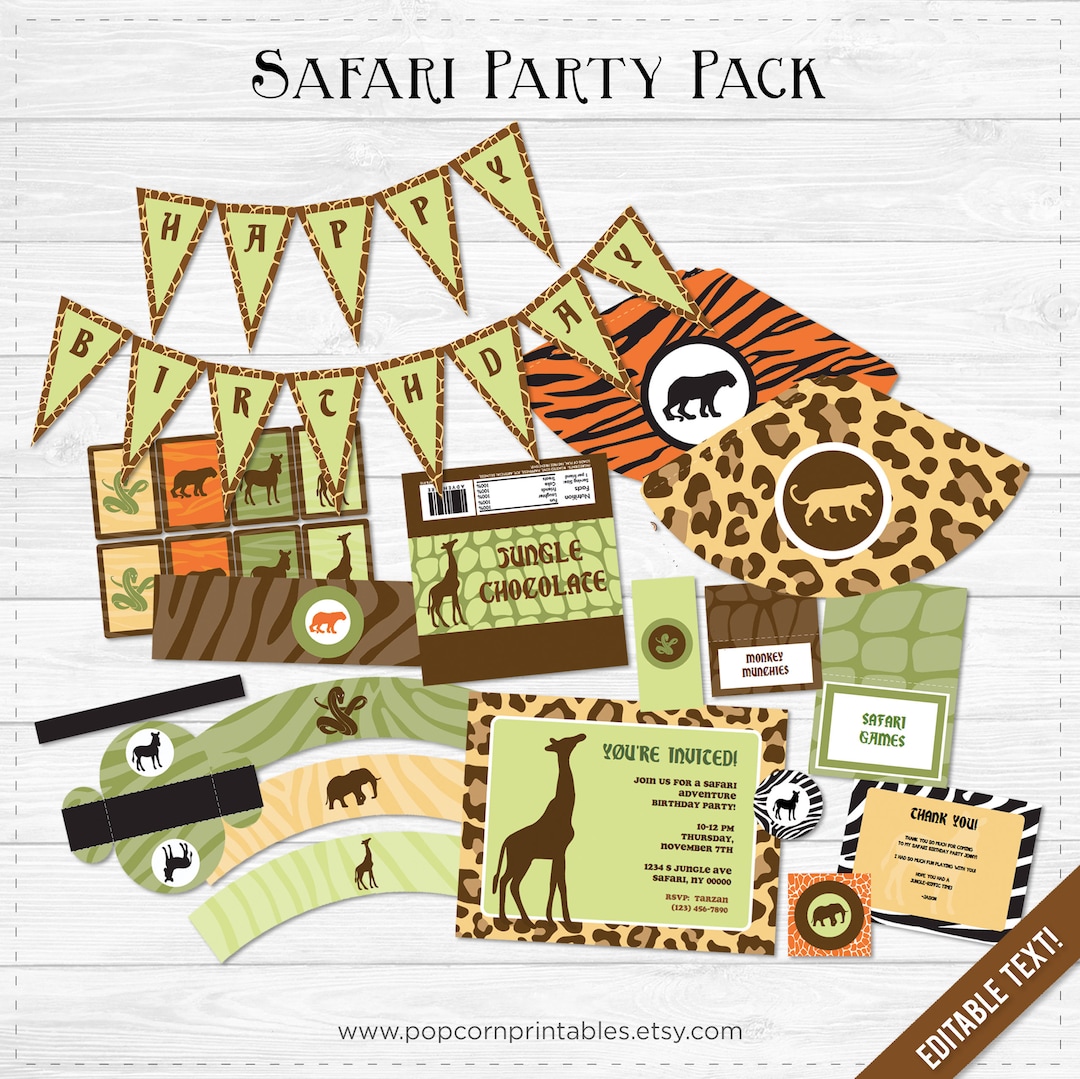 Safari Printable Party Package Birthday Collection Fully Editable Text ...