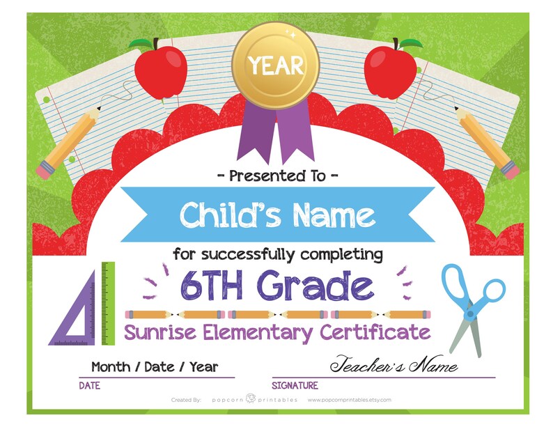 Elementary School Graduation Diploma Certificate - Kindergarten ...