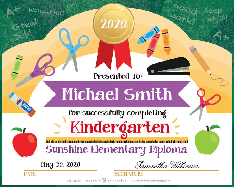 Elementary School Graduation Diploma Certificate - Etsy