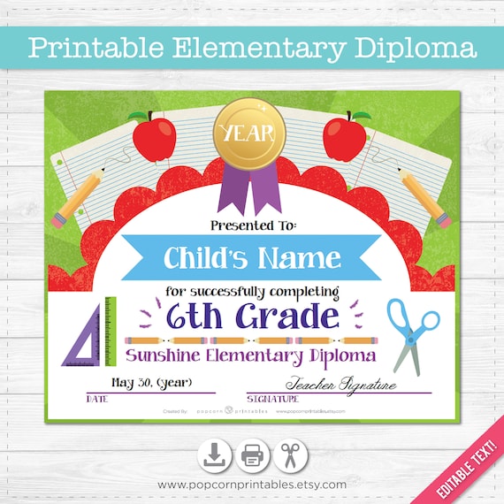 Elementary School Graduation Diploma Certificate | Etsy
