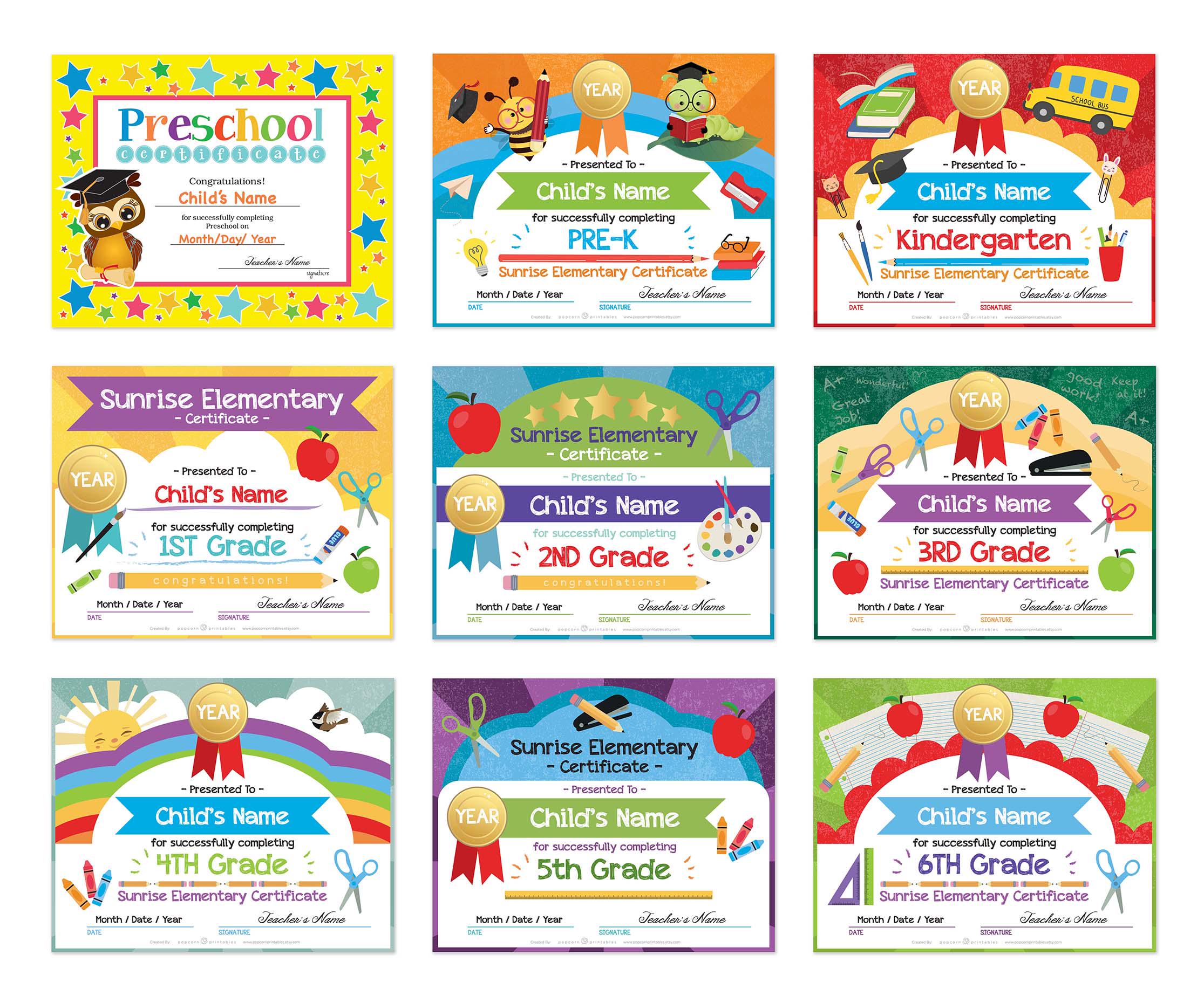 Elementary School Graduation Diploma Certificates - Preschool ...