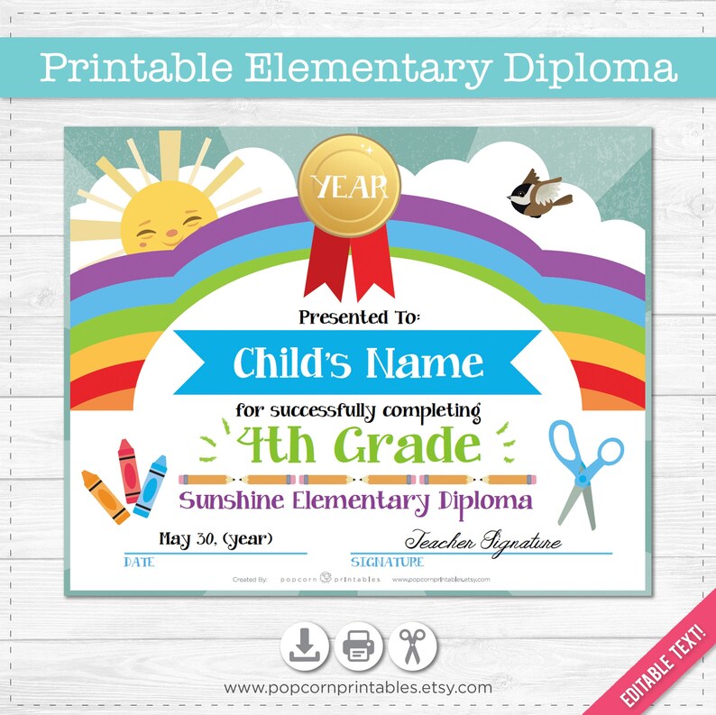 Elementary School Graduation Diploma Certificate - Etsy