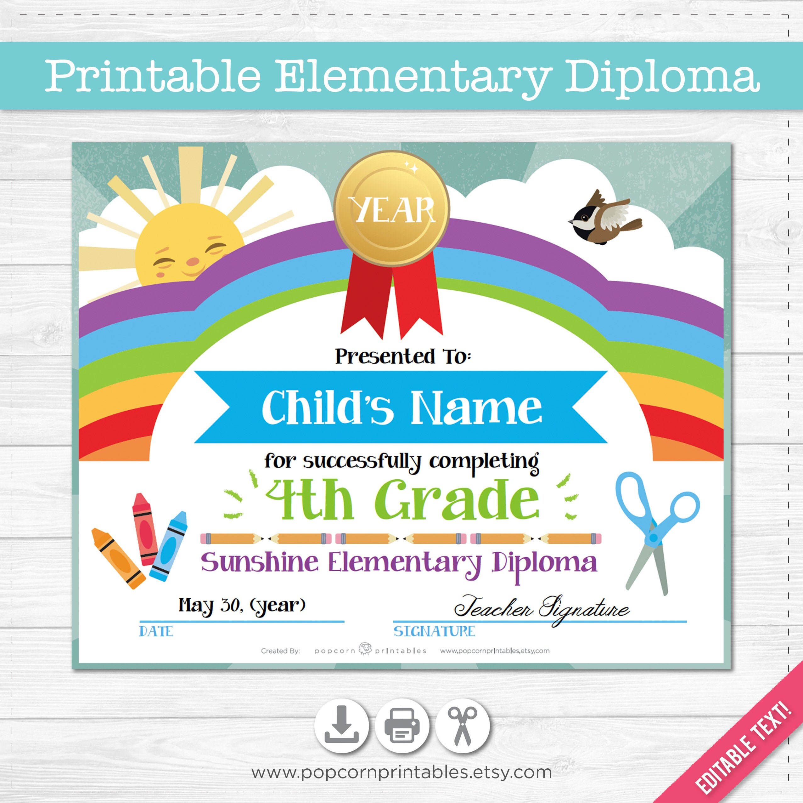 Elementary School Graduation Diploma Certificate - Etsy