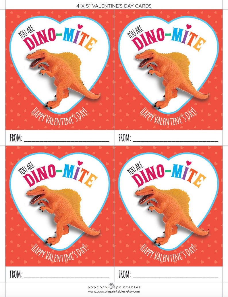 Printable Valentine's Day Dino-mite Card 4X5 PDF | Etsy