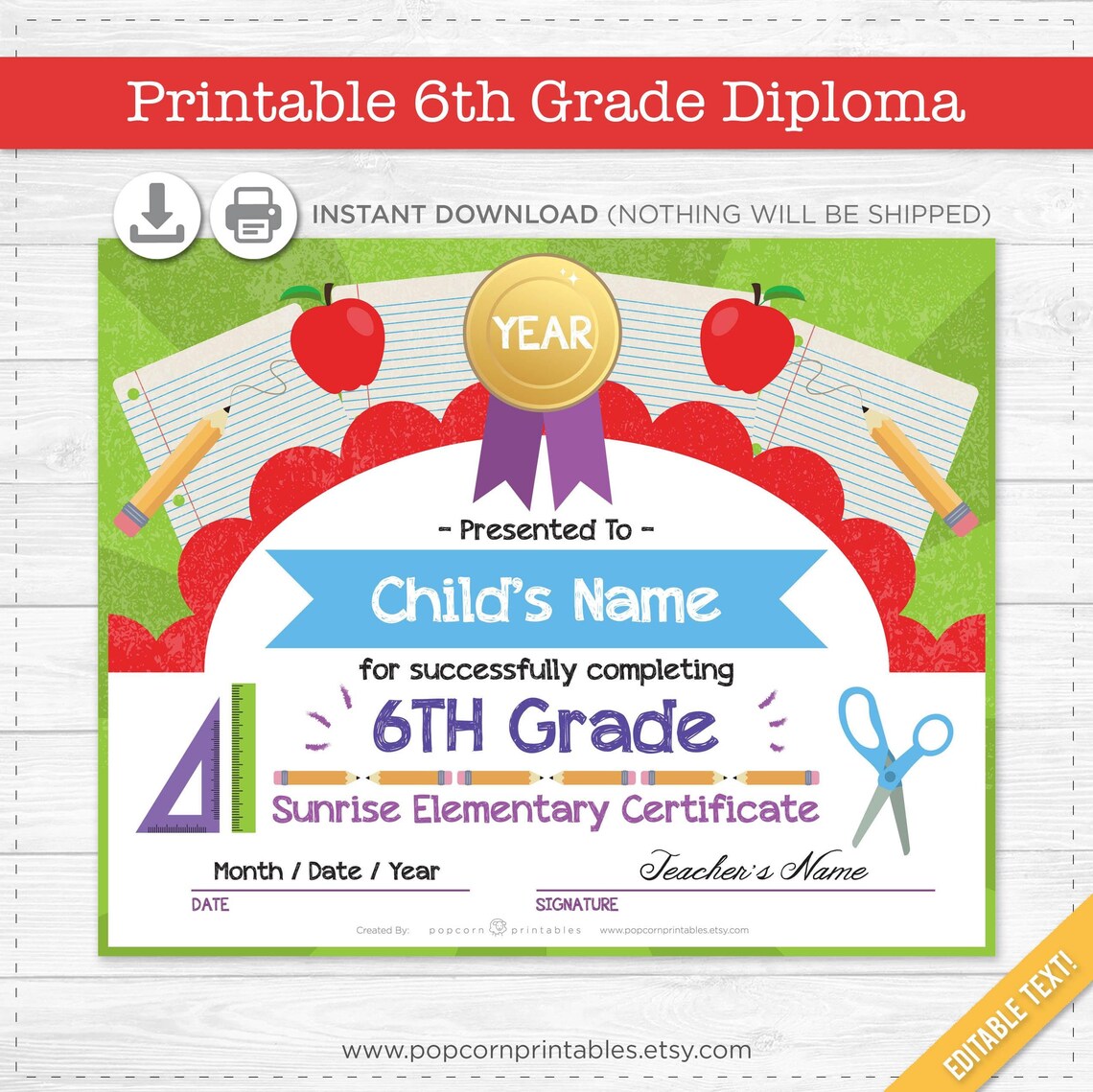 Elementary School Graduation Diploma Certificate - Kindergarten ...
