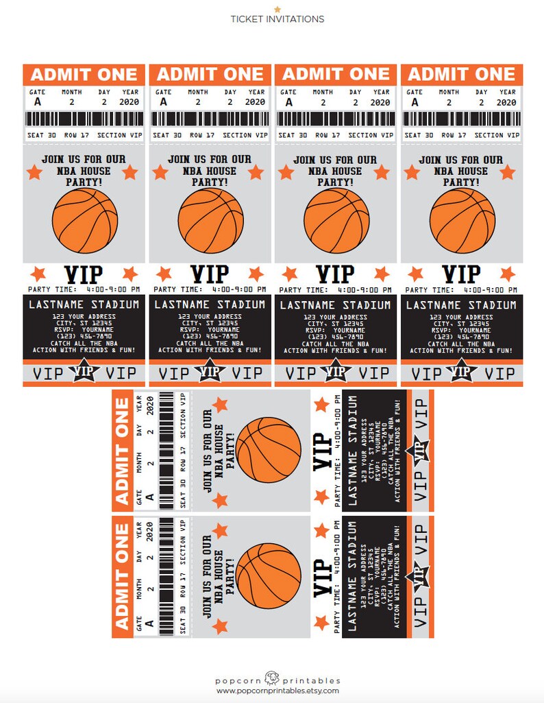 Basketball Party Ticket Invitations Editable Text PDF - Etsy