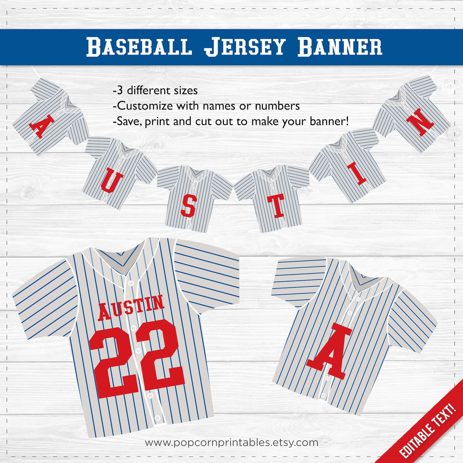 Baseball Jersey Banner - Sports Game - Instant Download PDF File ...