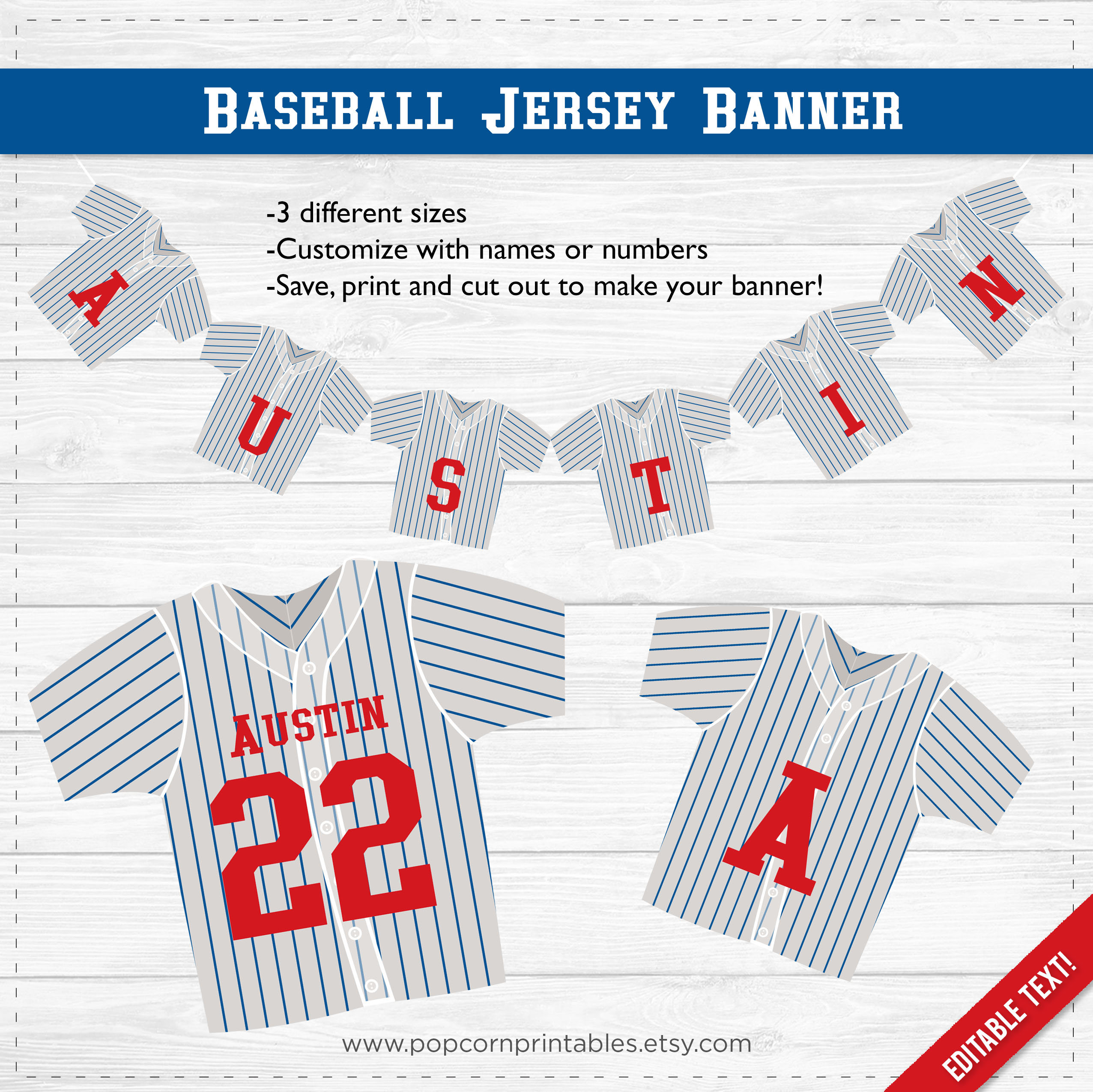 Baseball Jersey Banner - Sports Game - Instant Download PDF File ...