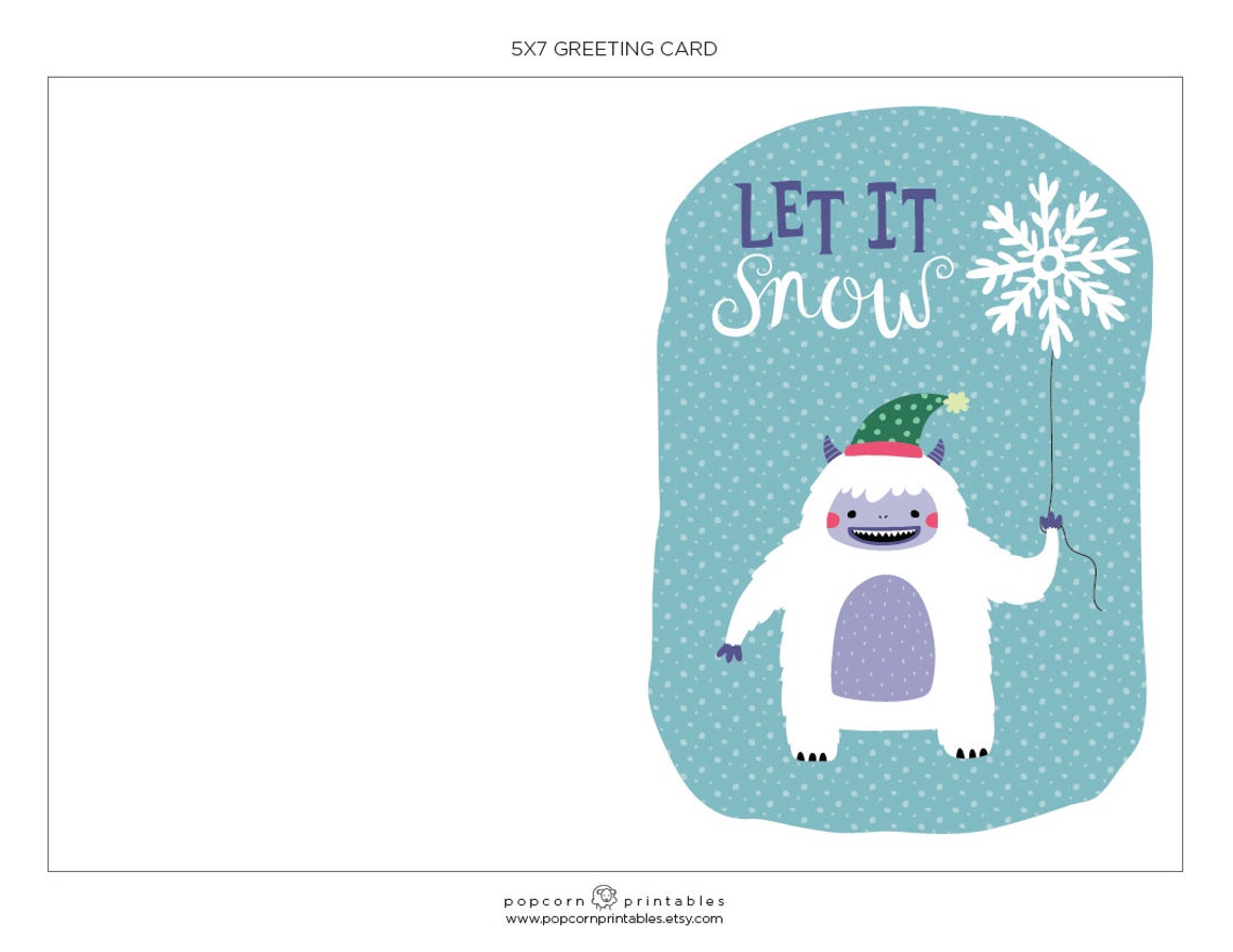 Yeti Printable Greeting Card 5X7 PDF Instant Download | Etsy