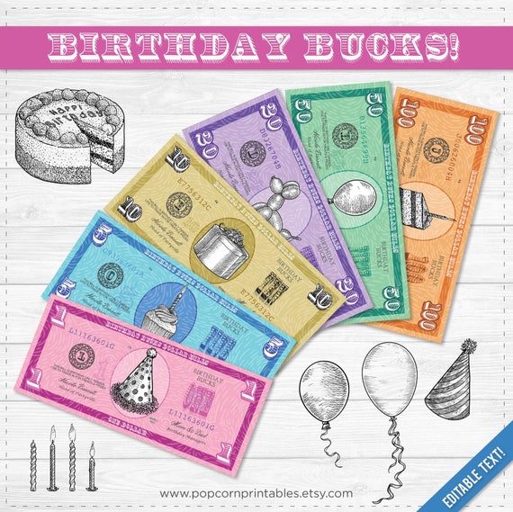 Birthday Bucks Play Money Instant Download PDF File - Etsy