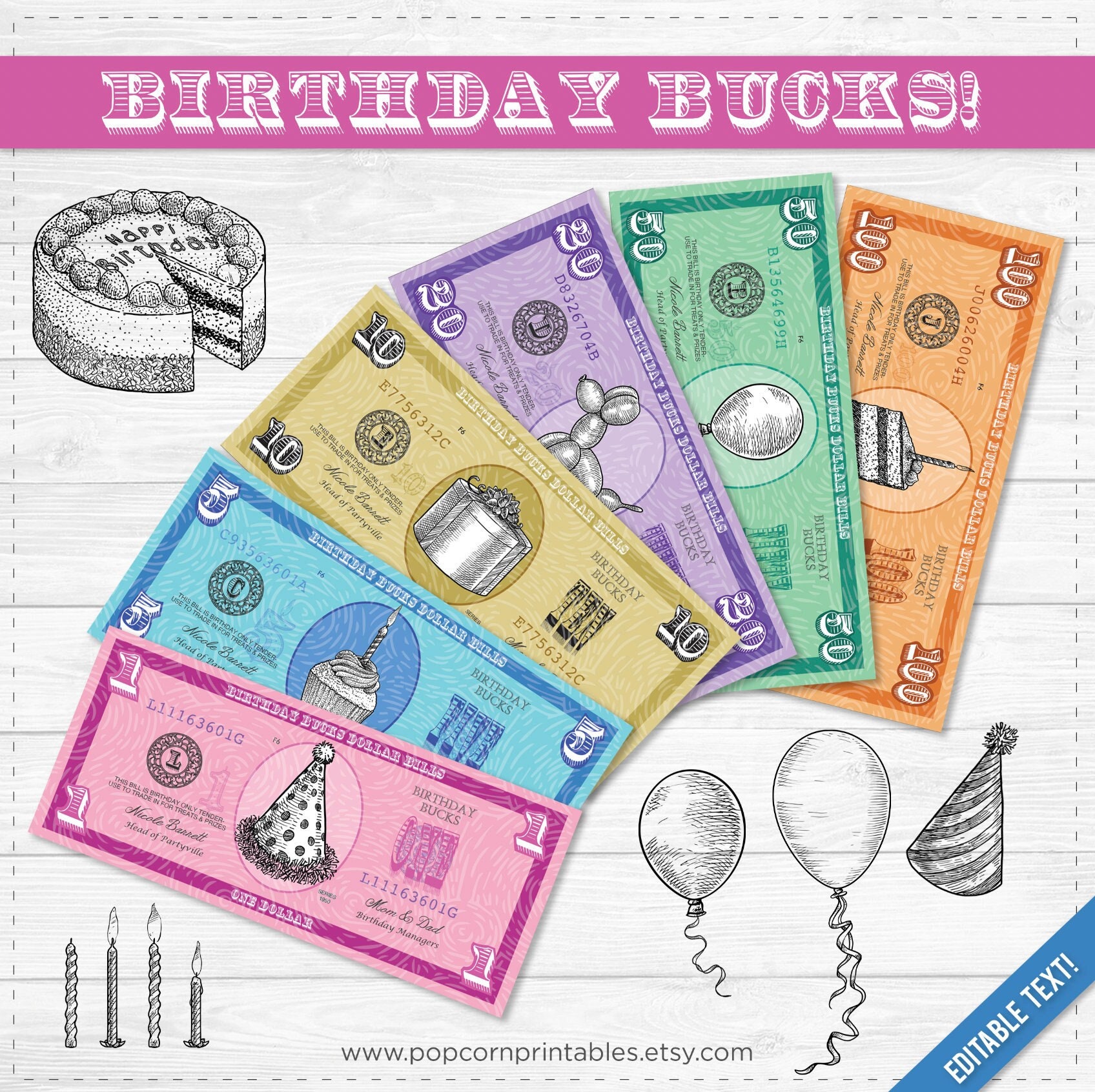 Birthday Bucks Play Money Instant Download PDF File - Etsy