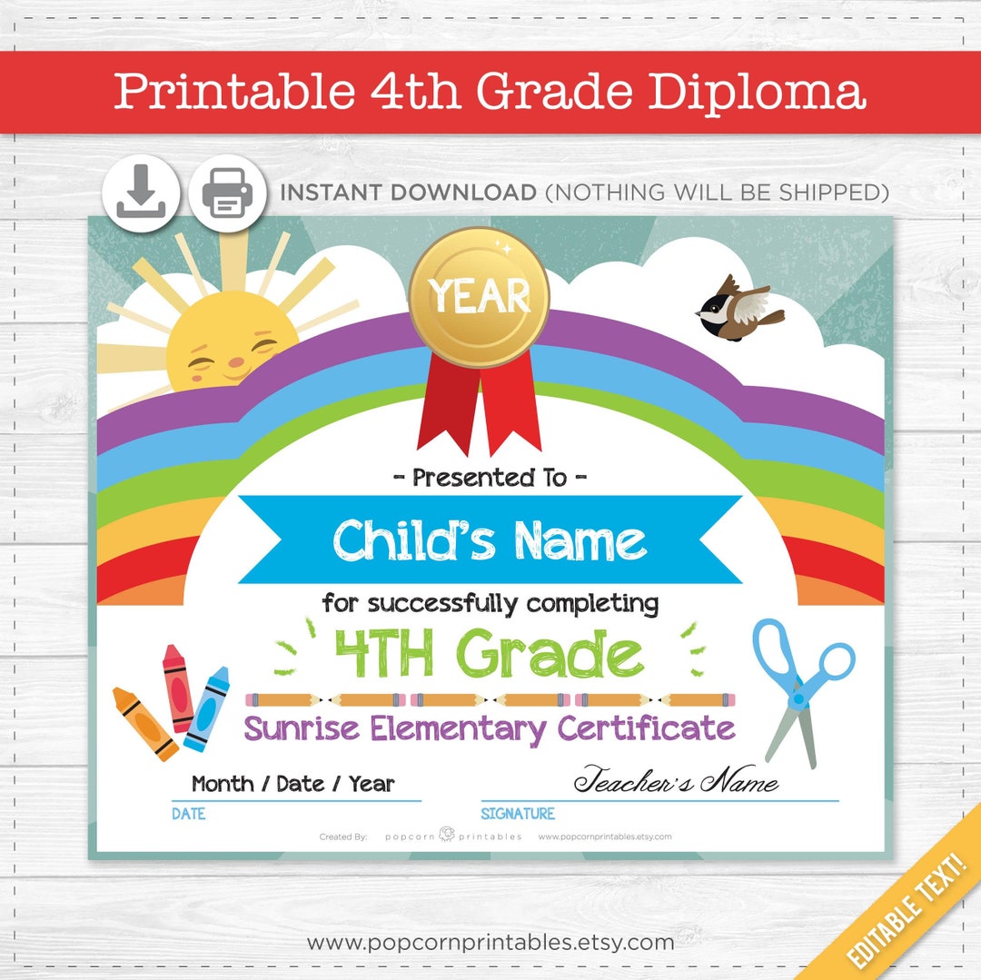 Elementary School Graduation Diploma Certificate - Kindergarten ...