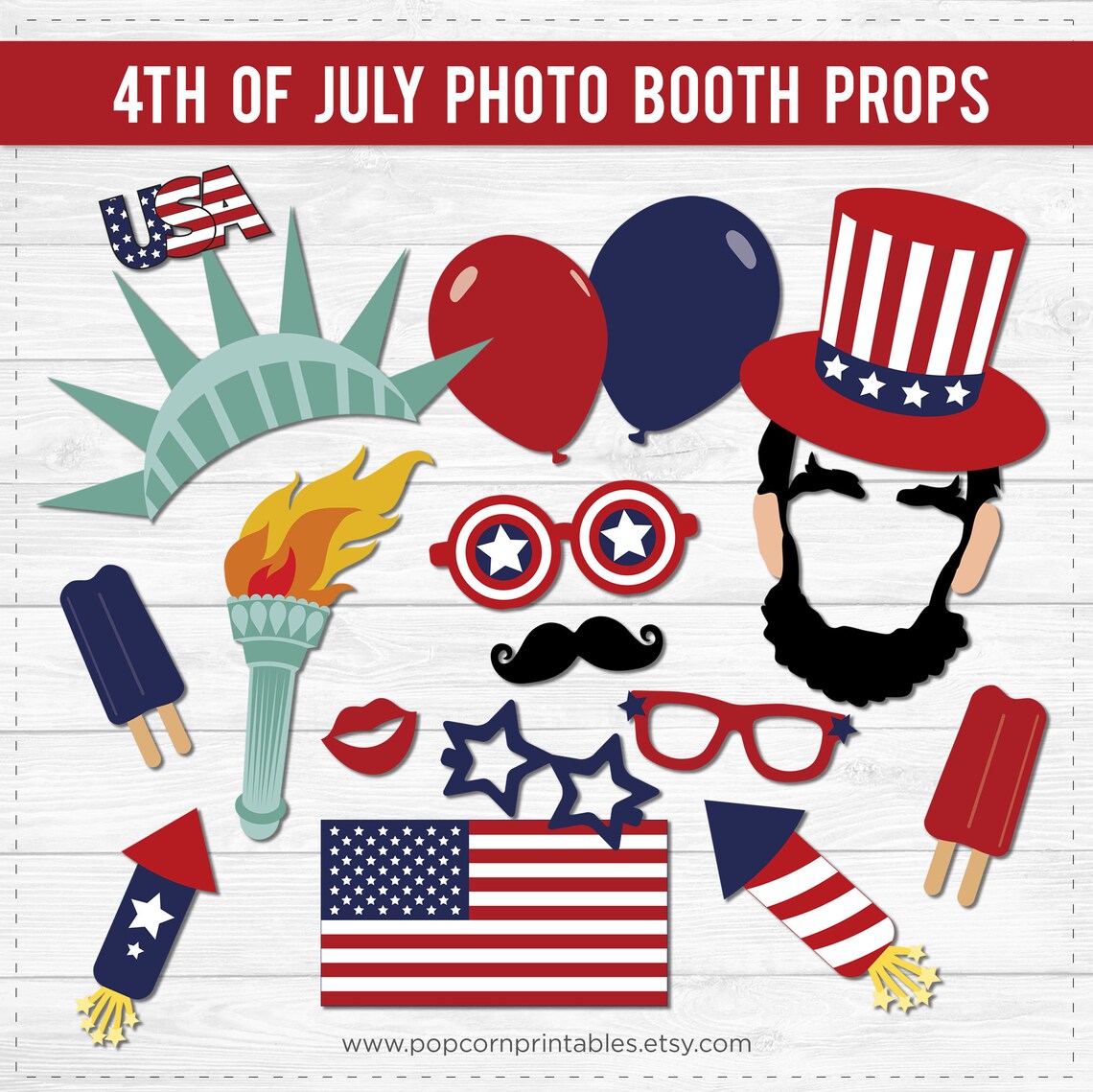 4th of July Photo Booth Props Diy Instant Download Adobe - Etsy