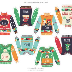 Ugly Christmas Sweater Gift Tags - Printable Instant Download PDF File ...