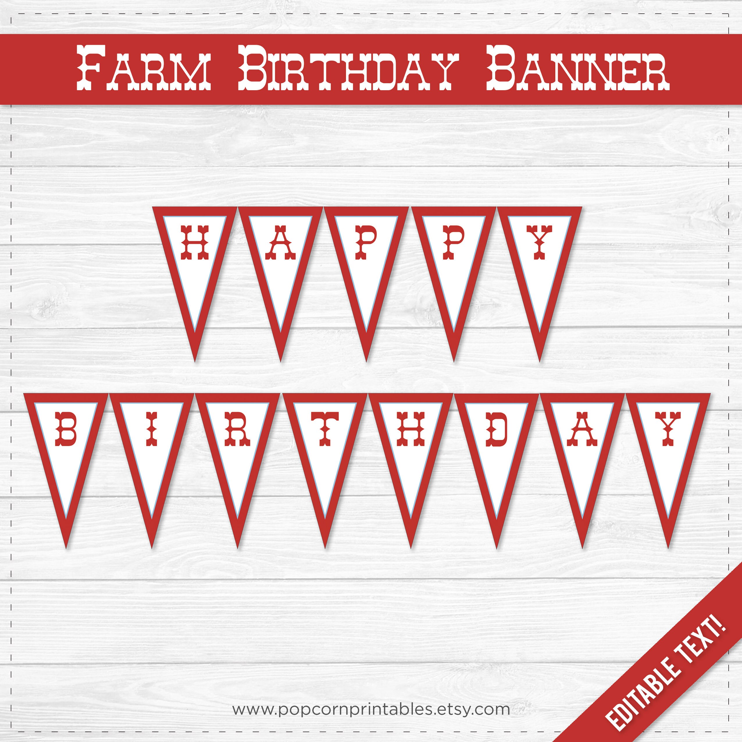 Cute Country Farm Printable Pennant Banner Editable Text PDF | Etsy