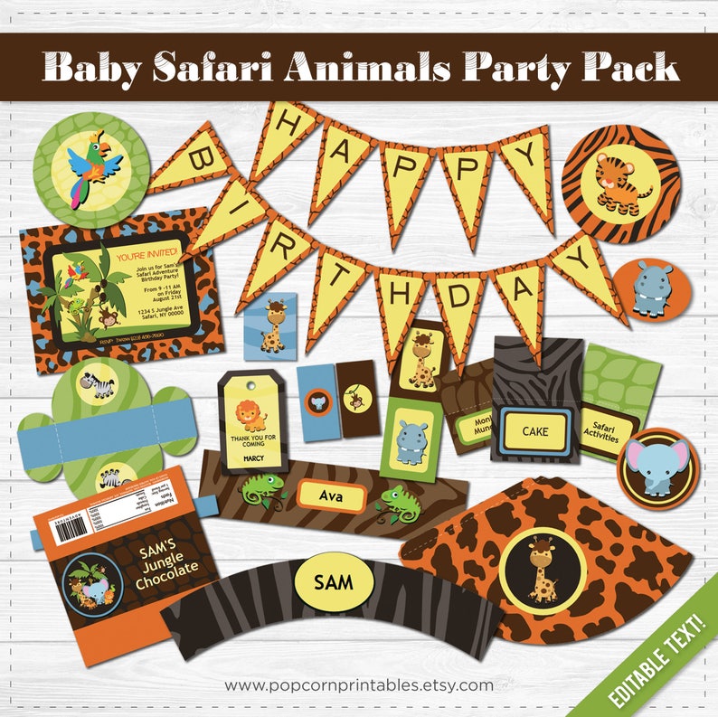 Cute Safari Printable Party Package Birthday Collection - Etsy