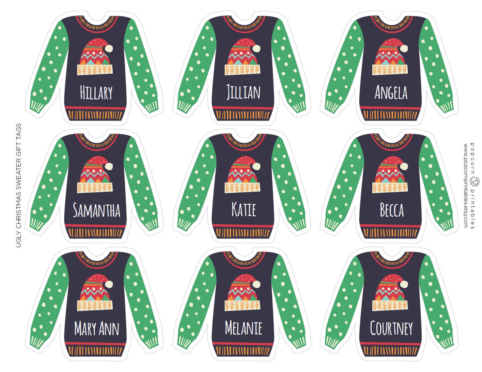 Ugly Christmas Sweater Gift Tags Printable Instant Download - Etsy