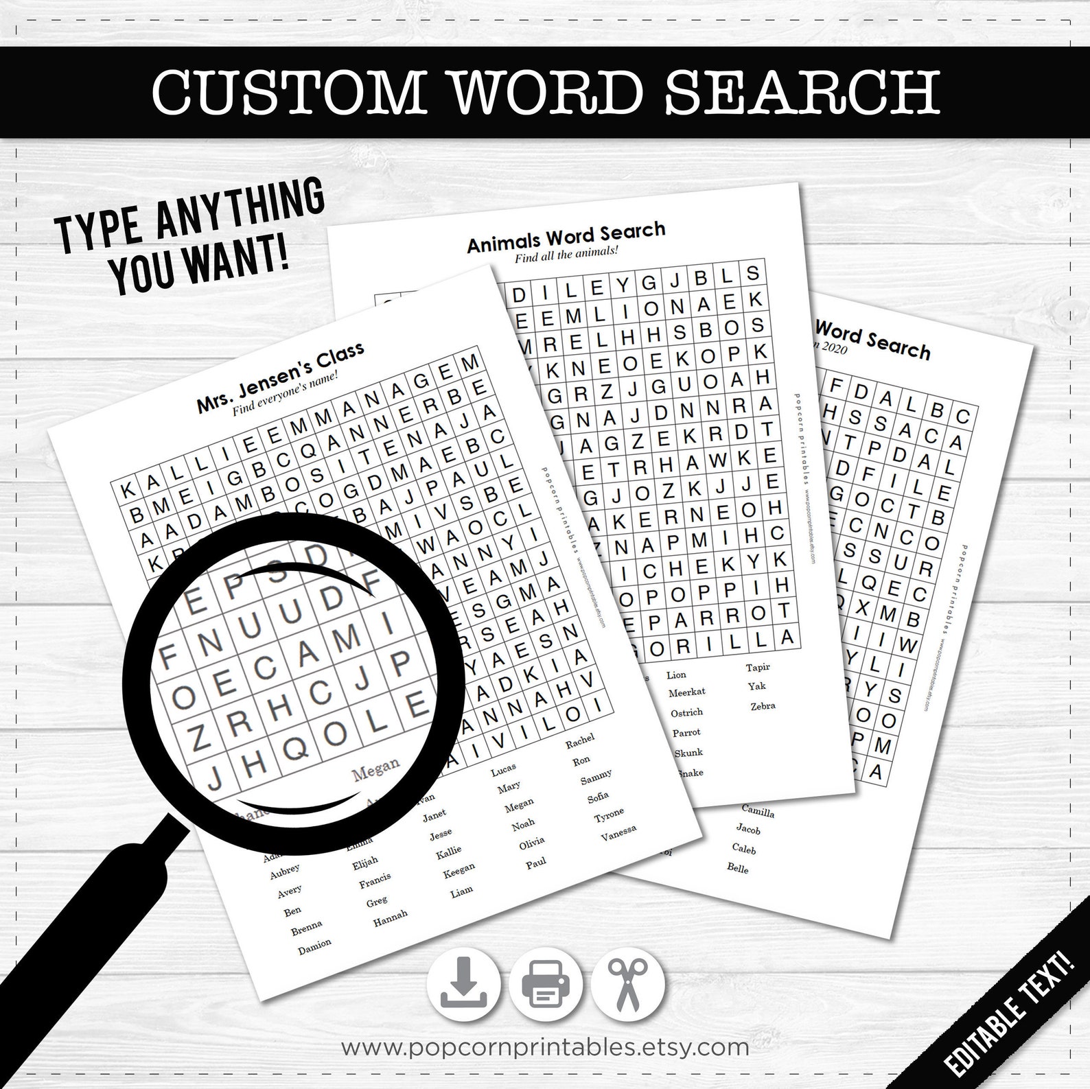 Customizeable Word Search Printable- Instant Download EDITABLE PDF- Fun ...