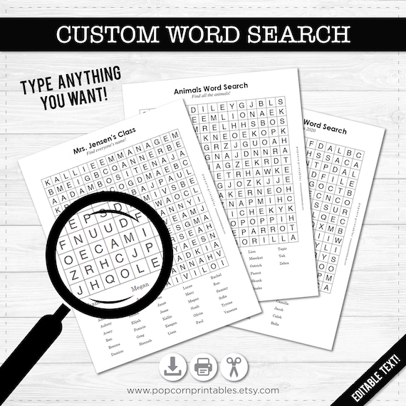 Customizeable Word Search Printable Instant Download EDITABLE - Etsy ...