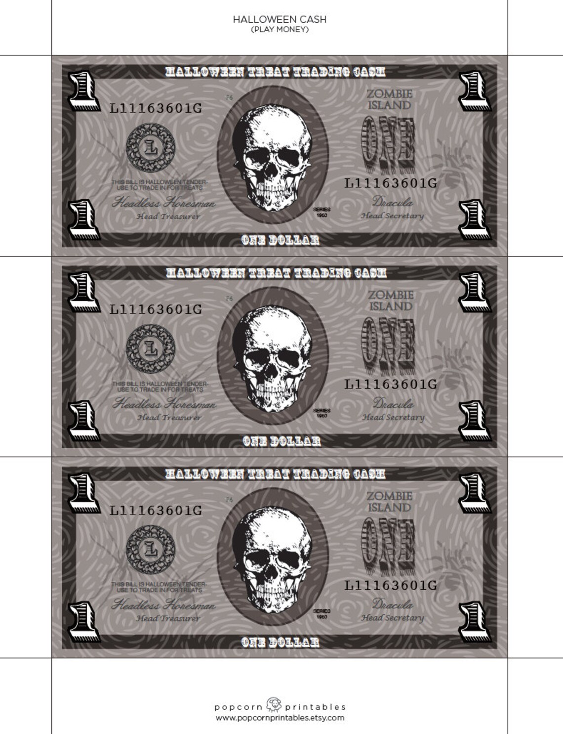 Halloween Cash - Play Money - Instant Download PDF File - School Party ...