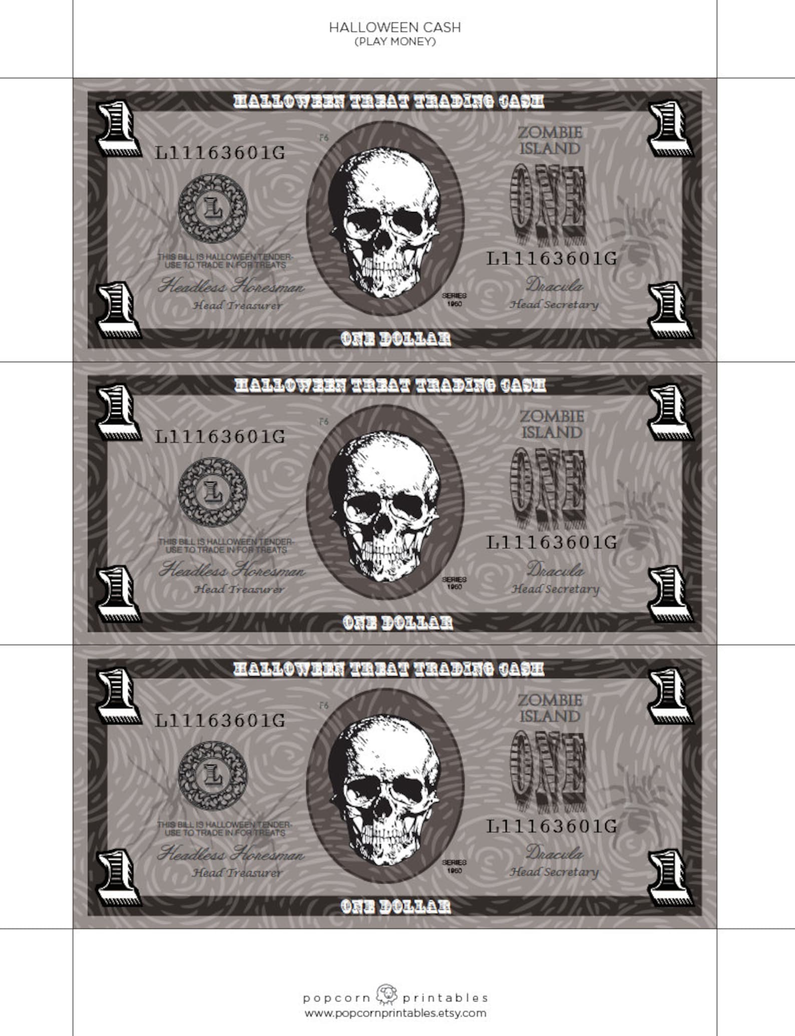 Halloween Cash Play Money Instant Download PDF File - Etsy