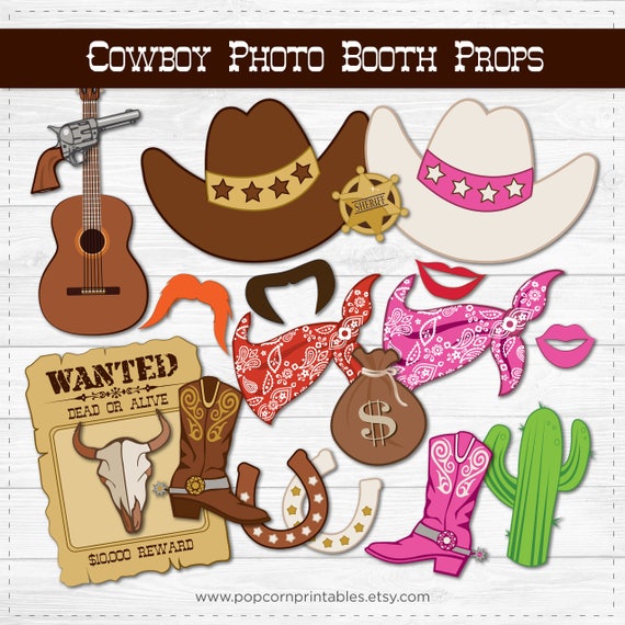 Cowboy Photo Booth Props Diy Instant Download Adobe Reader Farm Animals Horse Cow Sheep Farmer Old McDonald Country Folk EIEIO
