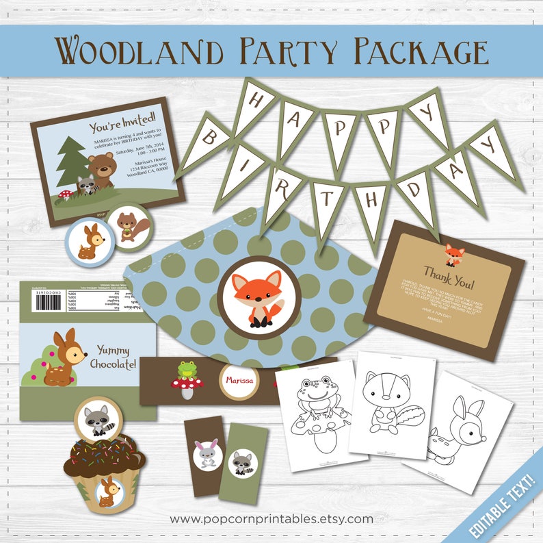 Woodland Animal Printable Party Package Birthday Collection - Etsy