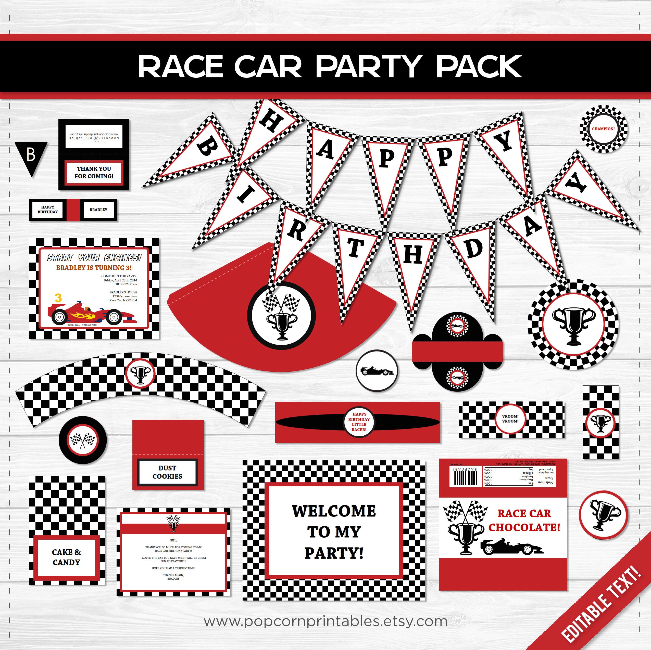 Race Car Party Package Printable Birthday Collection | Etsy