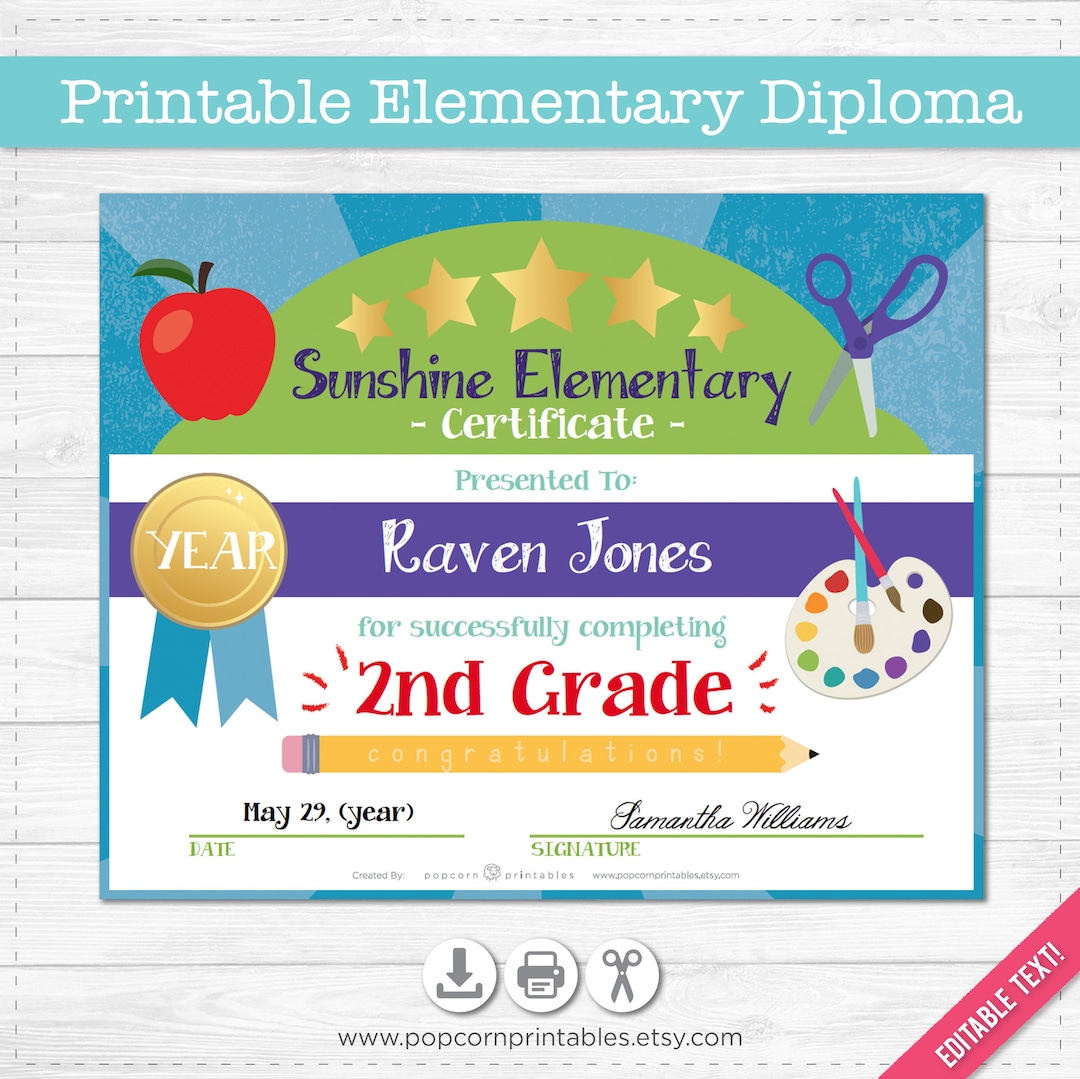 Elementary School Graduation Diploma Certificate Kindergarten Instant ...