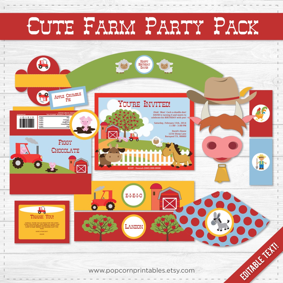 Cute Farm Animal Printable Party Package Birthday Collection | Etsy