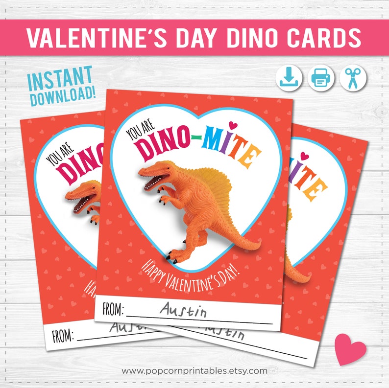 Printable Valentine's Day Dino-mite Card 4X5 PDF | Etsy