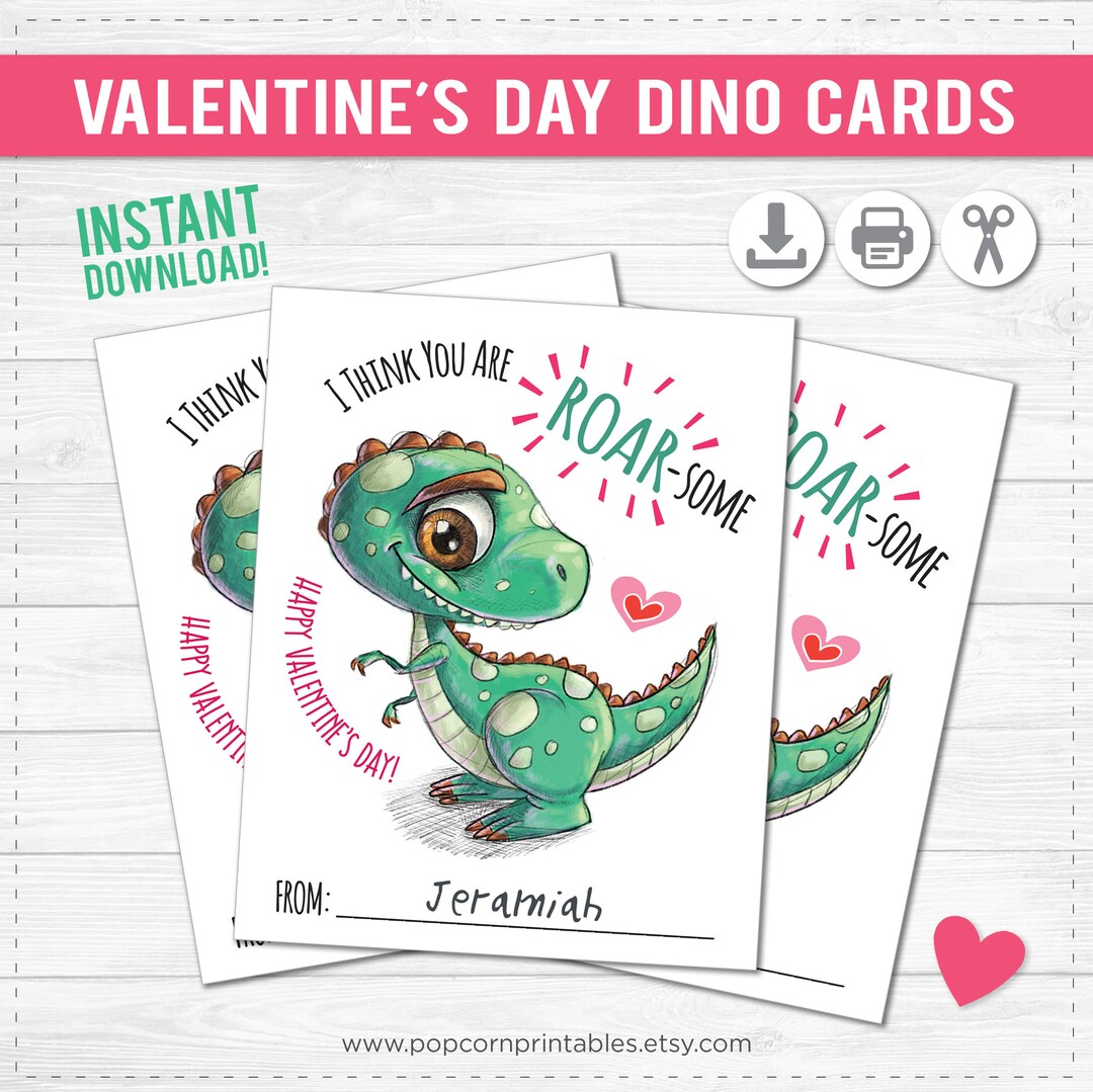 Printable Valentine's Day Card Baby Dinosaur 4X5 PDF Instant Download ...