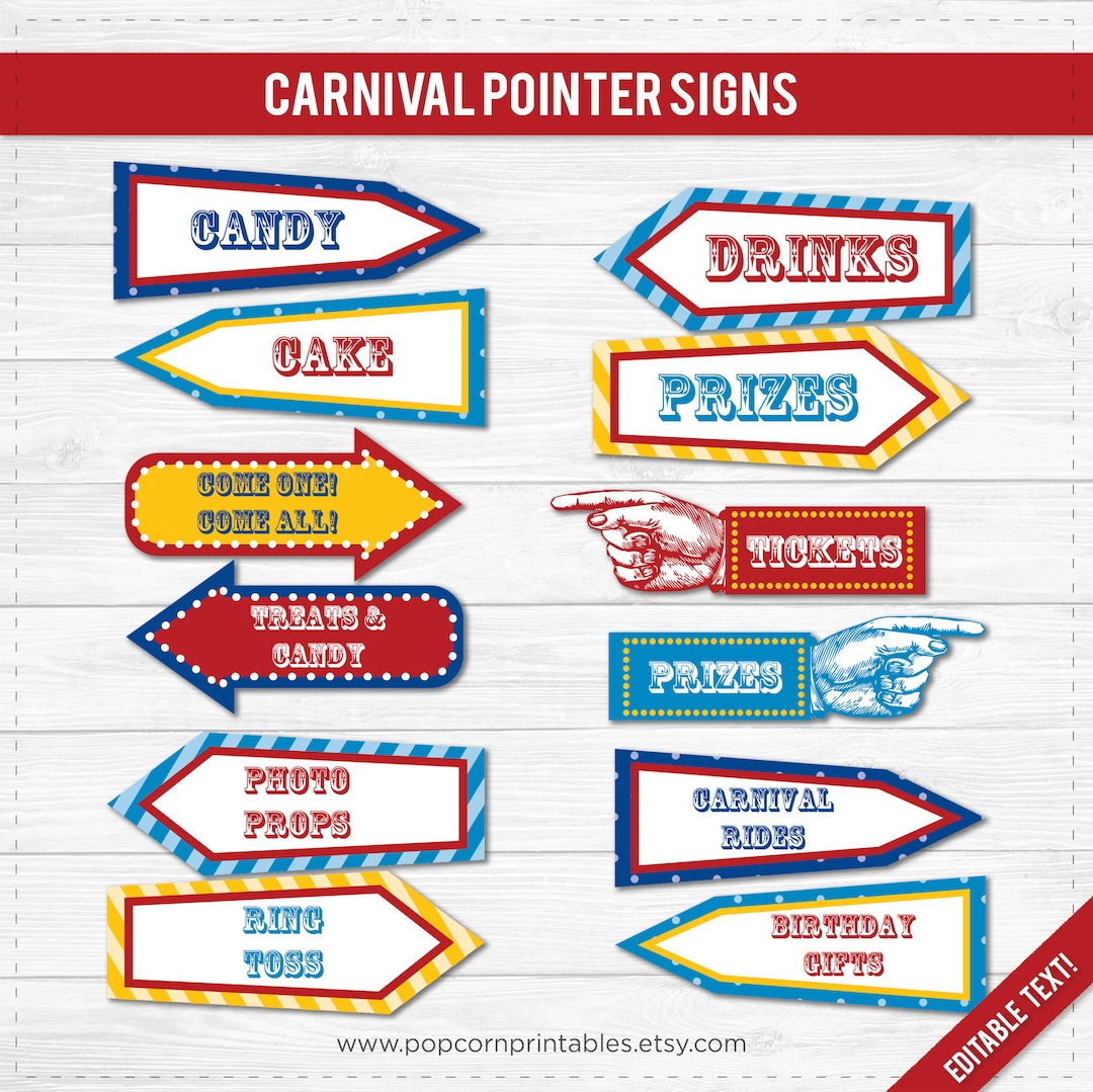 Carnival Party Signs Printable- Editable Text PDF- Instant Download ...