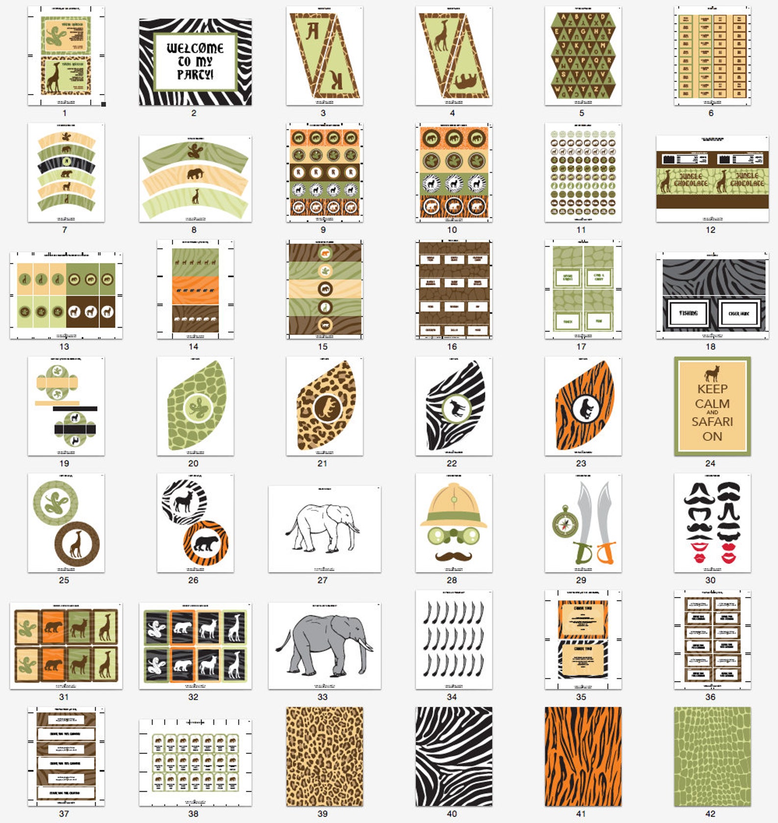 Safari Printable Party Package Birthday Collection Fully | Etsy