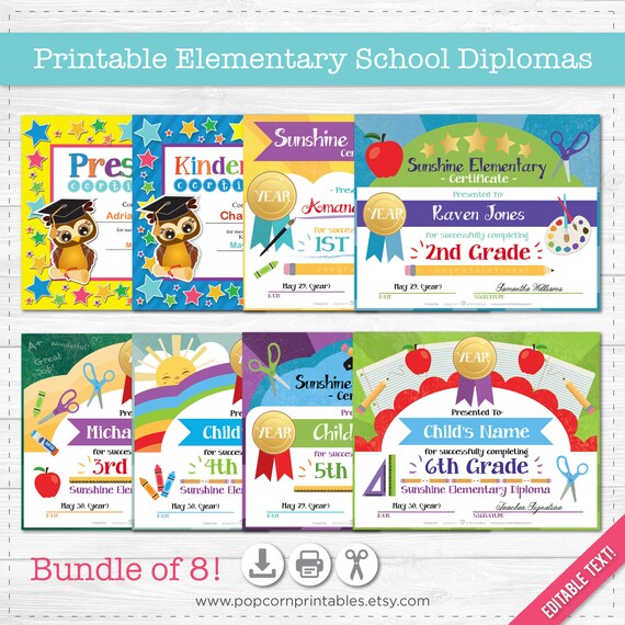 Elementary School Graduation Diploma Certificates Preschool - Etsy