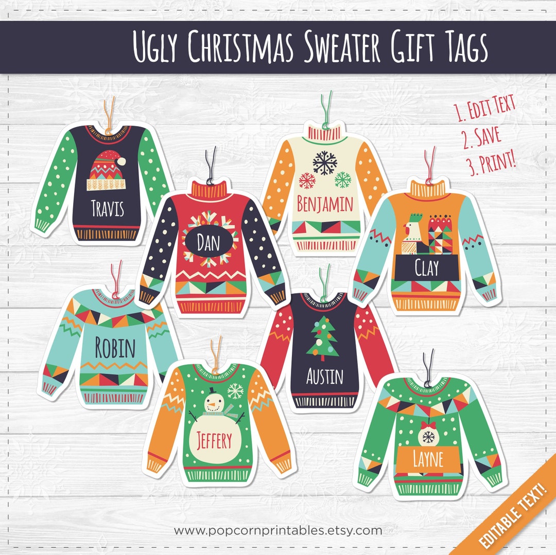 Ugly Christmas Sweater Gift Tags - Printable Instant Download PDF File ...