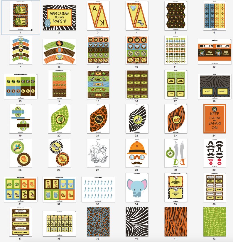 Cute Safari Printable Party Package Birthday Collection - Etsy
