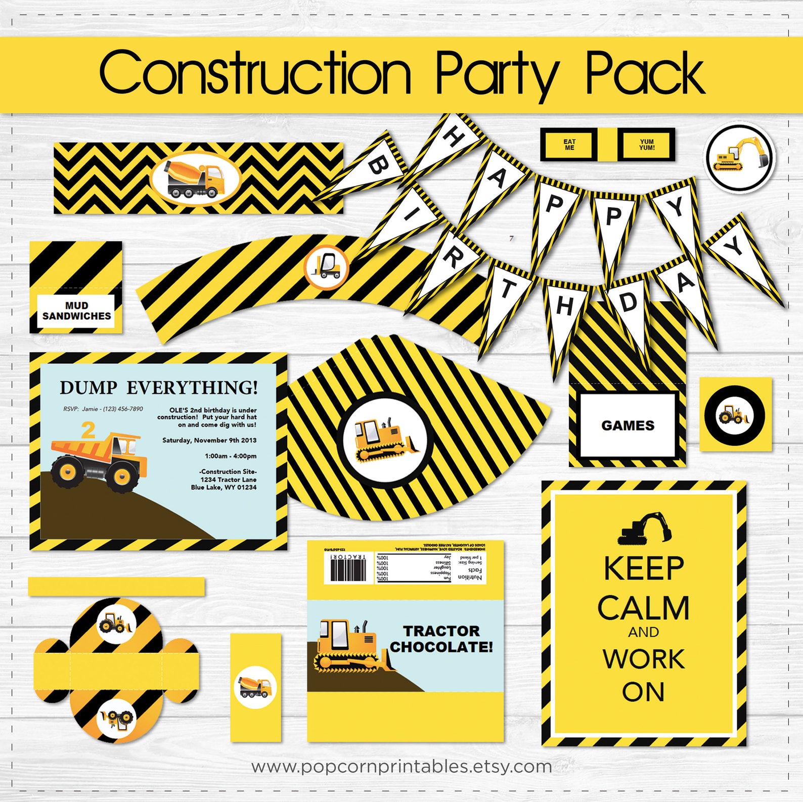 Construction Site Printable Party Package Birthday - Etsy